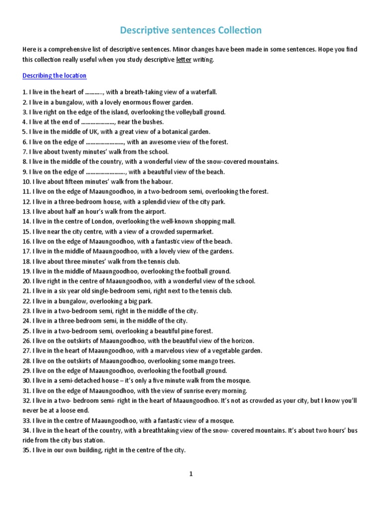 Descriptive Sentences Collection: Describing The Location | PDF