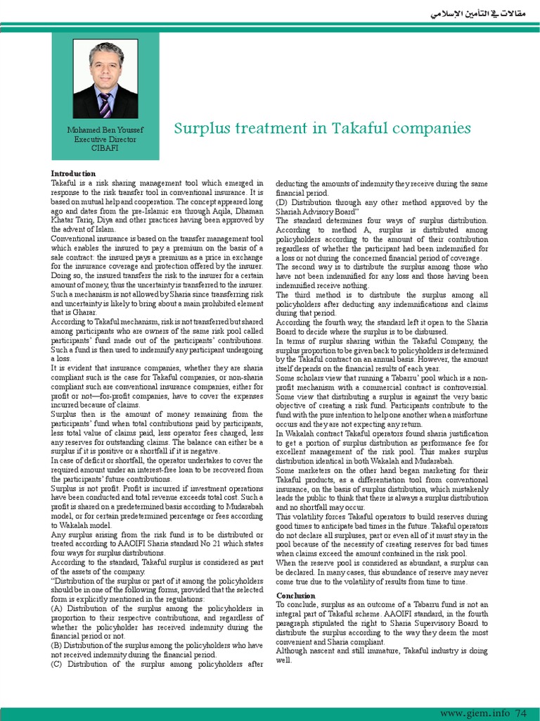 Surplus Treatment in Takaful Companies: WWW - Giem.info | PDF ...