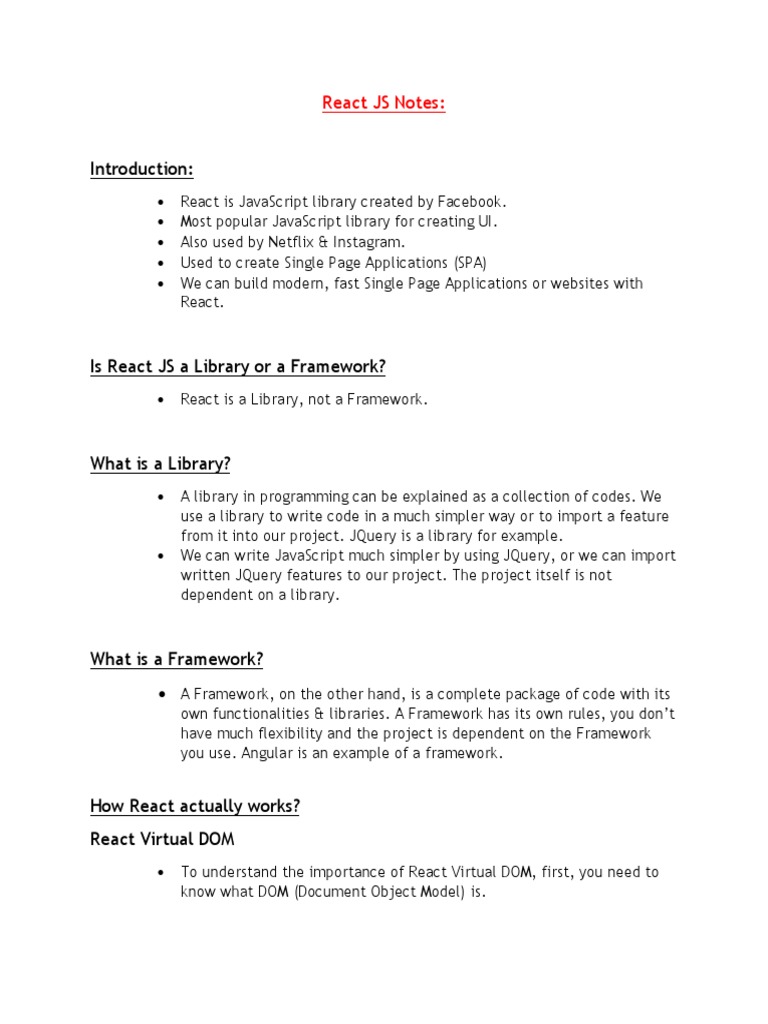 React JS Notes | PDF | Java Script | Html React JS Notes | PDF | Java Script | Html