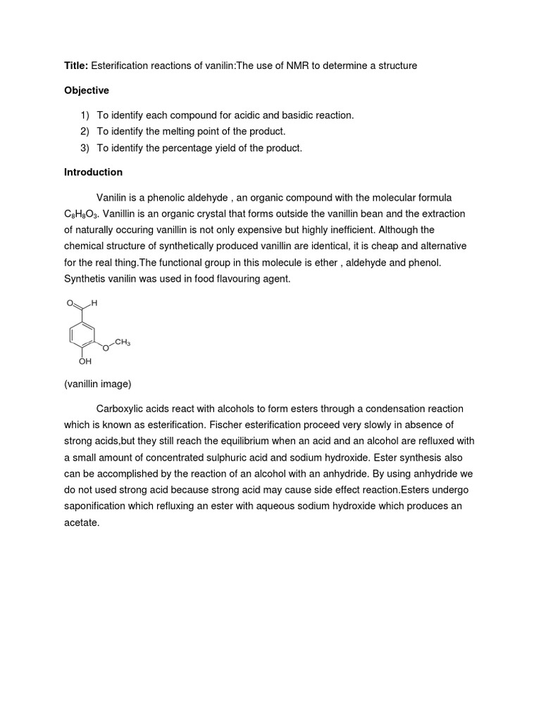 Esterification Reactions of Vanilin | PDF | Ester | Aldehyde