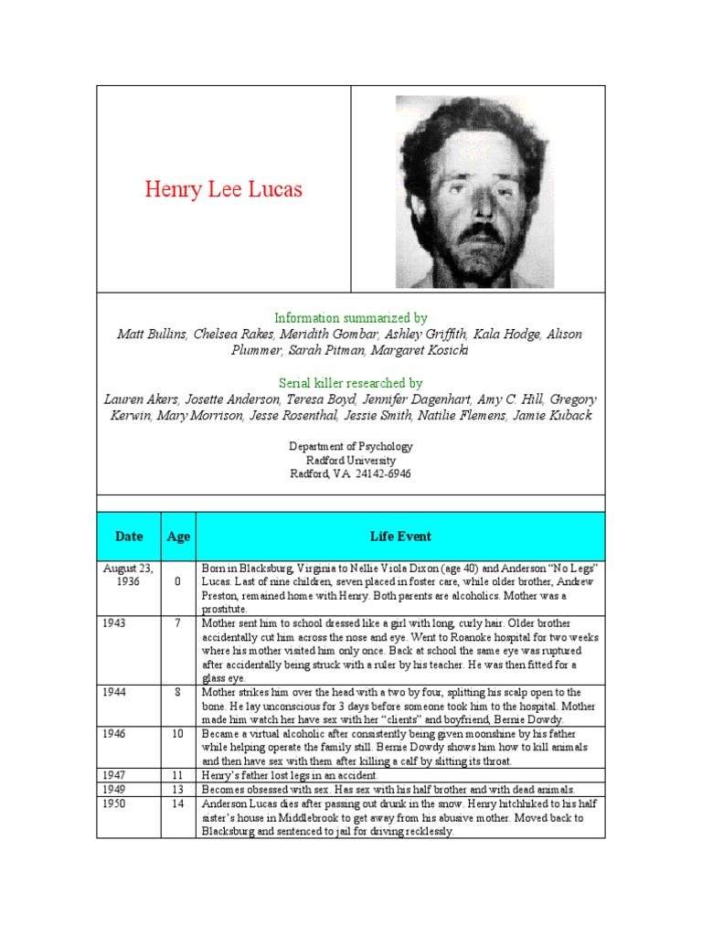 Serial Killer Timeline - Lucas, Henry Lee (2004) | PDF | Crime ...