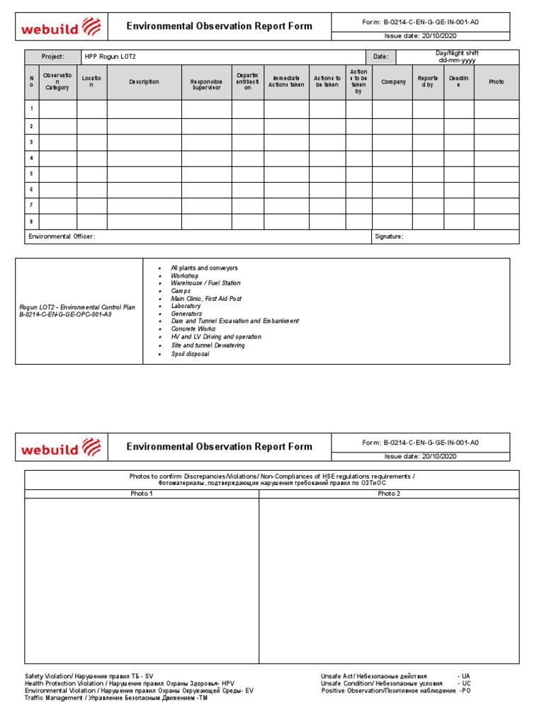 Environmental Observation Report Form | PDF | Safety | Nature