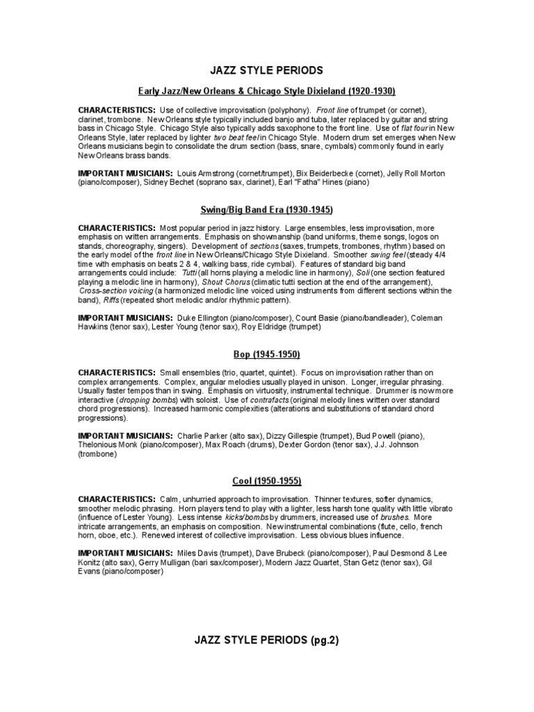 Jazz Style Periods PDF | PDF | Saxophone | Jazz