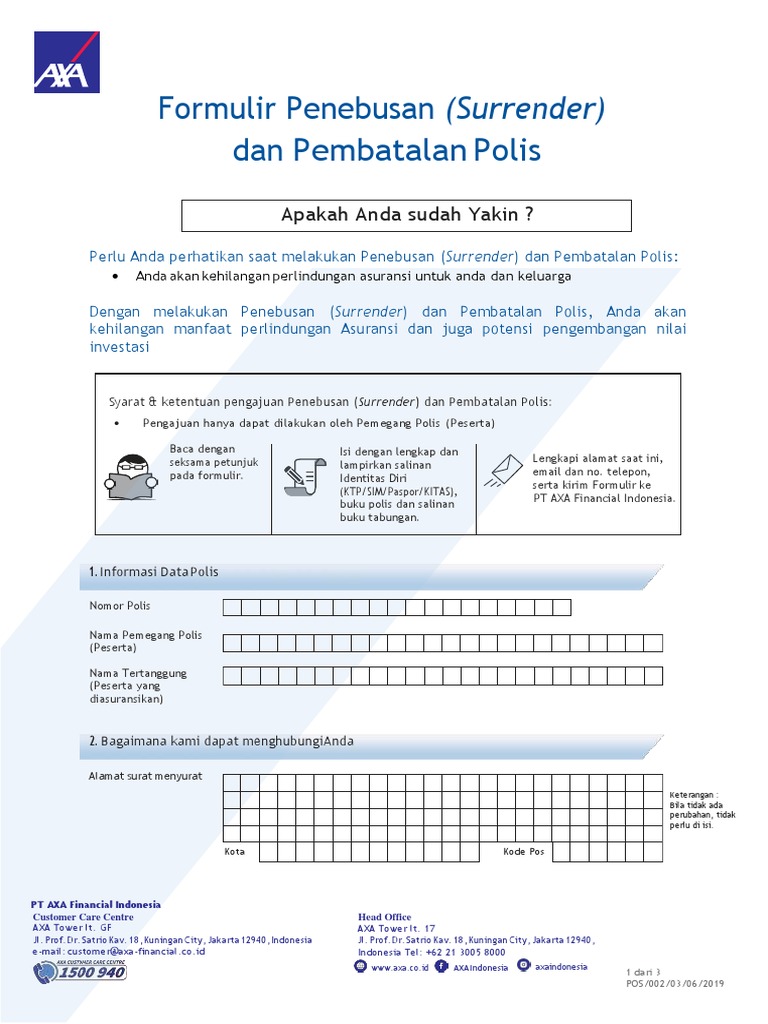 Panduan Pembatalan Polis AXA Mandiri | PDF