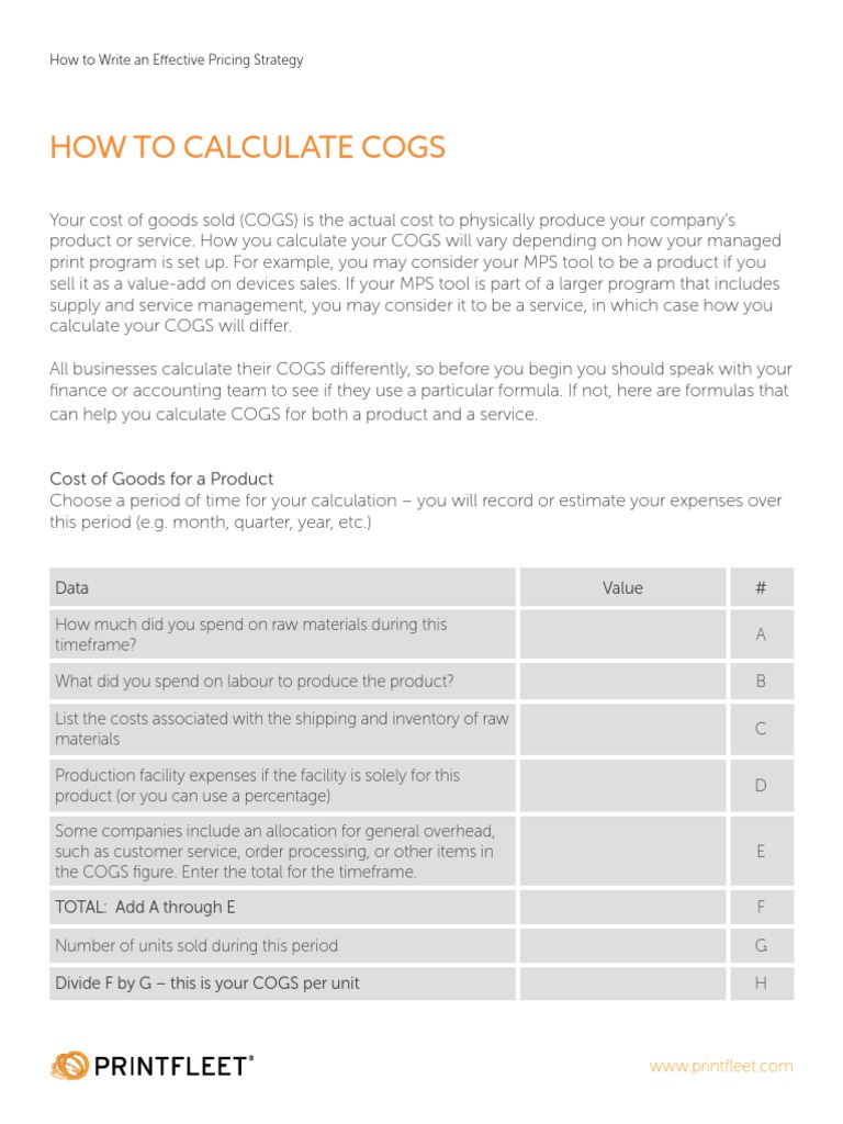 COGS Worksheet (Pricing) | PDF | Cost Of Goods Sold | Microeconomics