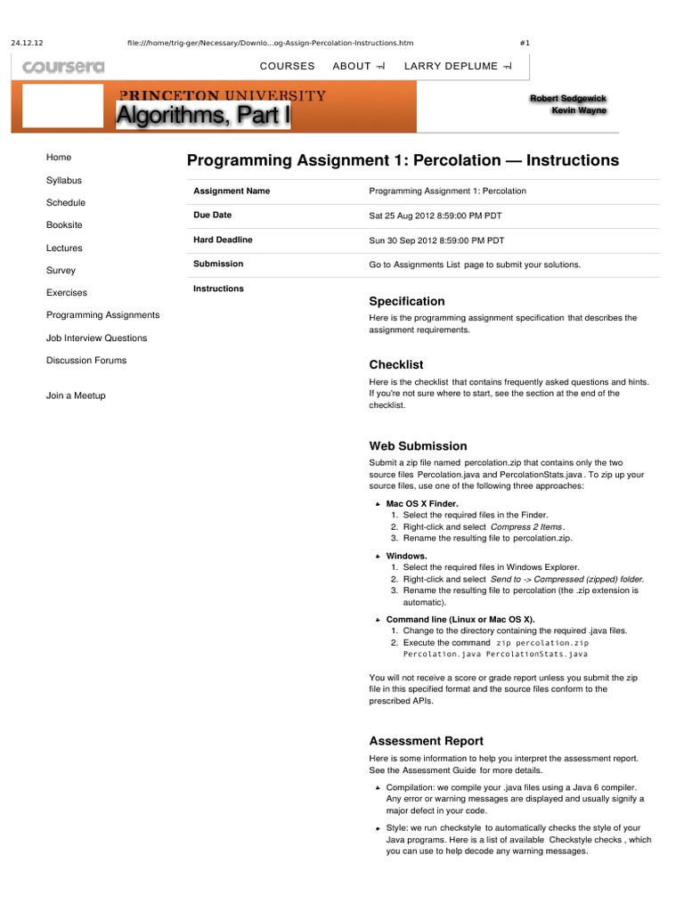 Percolation Programming Assignment Guide | PDF | Zip (File Format ...