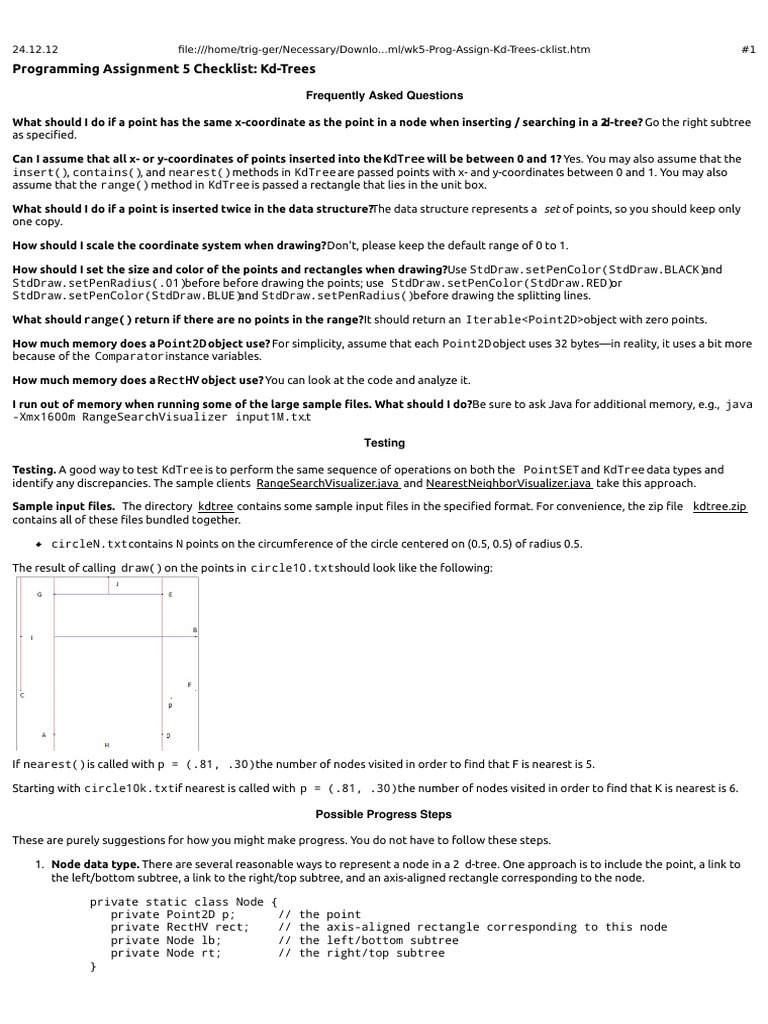 Kd-Trees Programming Assignment FAQ | PDF | Applied Mathematics | Computer Programming