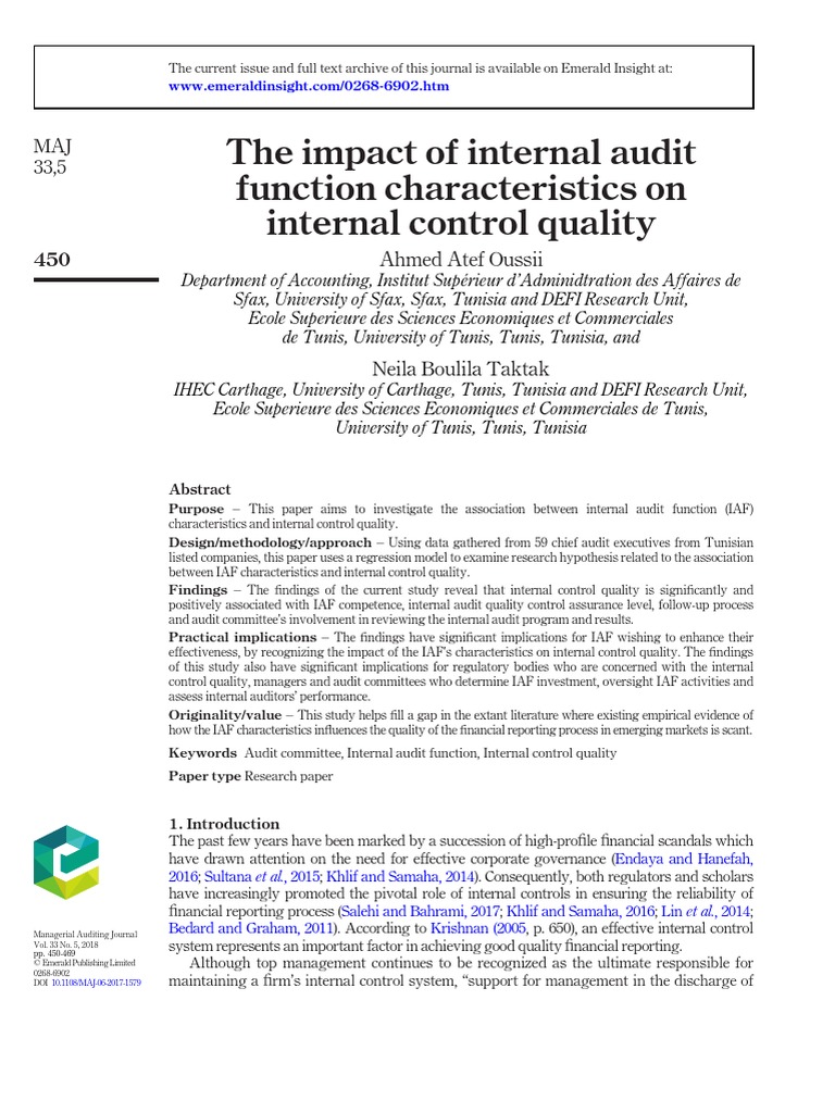 The Impact of Internal Audit Function Characteristics On Internal ...