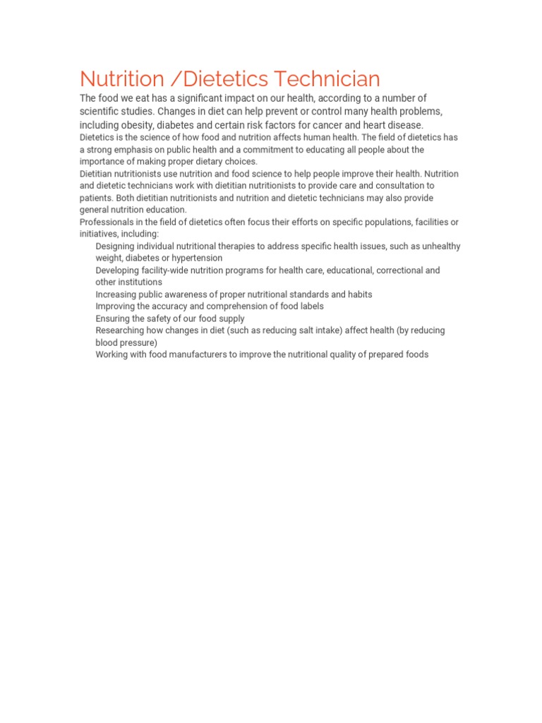 Nutrition Dietetics Technician | PDF