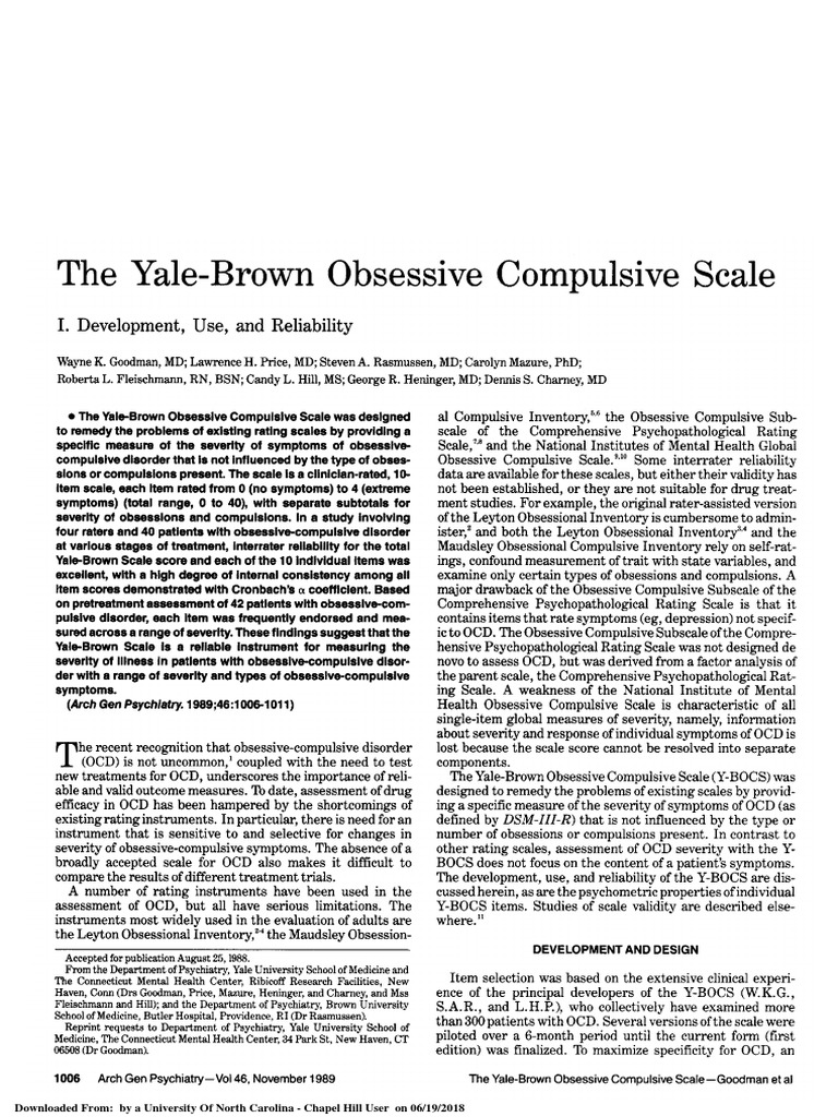 Yale-Brown OCD Scale Overview | PDF | Obsessive–Compulsive Disorder ...