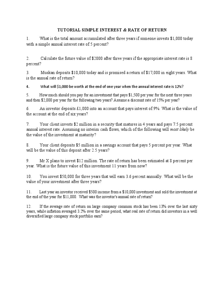 Tutorial Simple Interest & Rate of Return | PDF