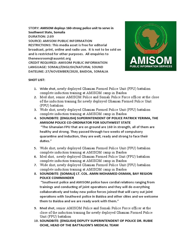 Ghanaian Police Unit Joins AMISOM in Somalia | PDF | African Union ...