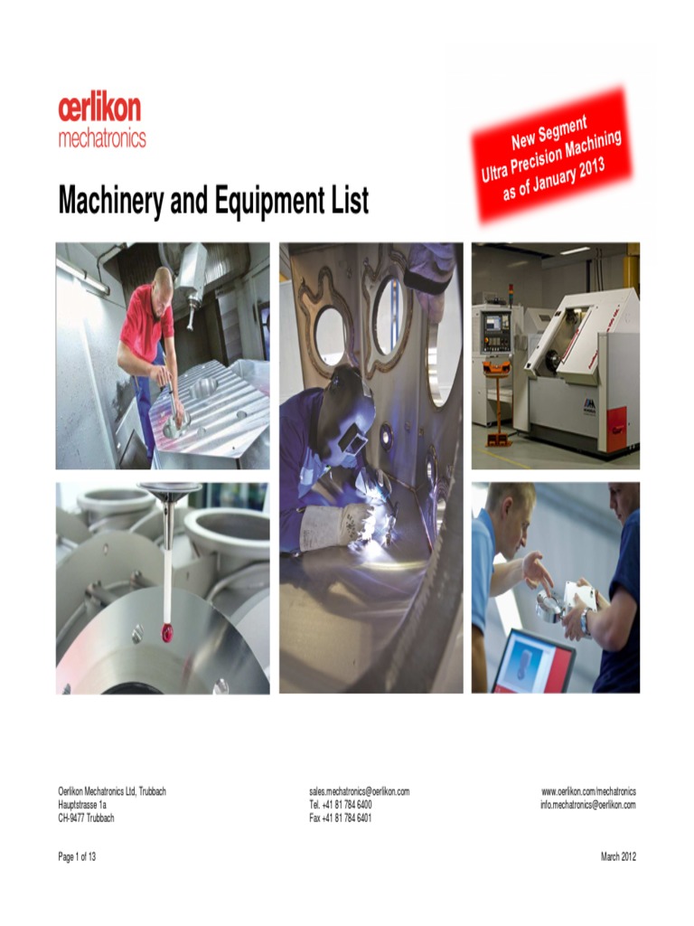 Machinery and Equipment List | PDF | Machining | Numerical Control