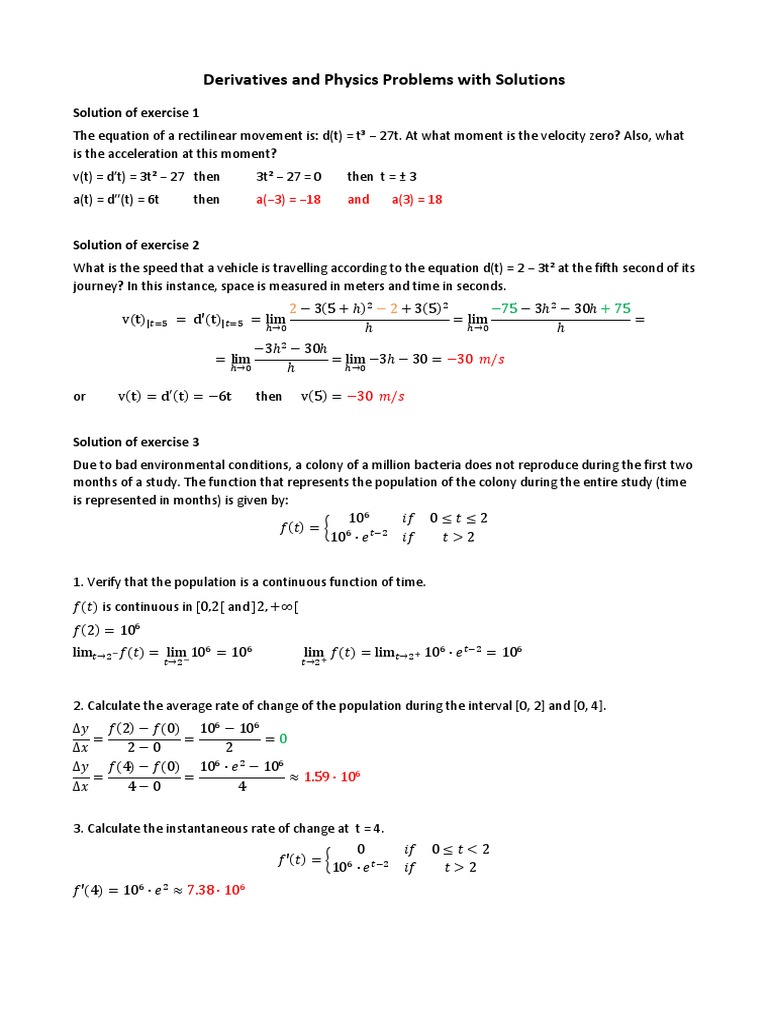 Derivatives and Physics Problems With Solutions | PDF | Physics | Mechanics