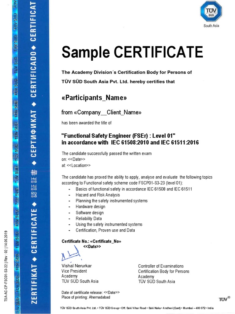 Certificate Template - FS - 61511 | Download Free PDF | Evaluation ...
