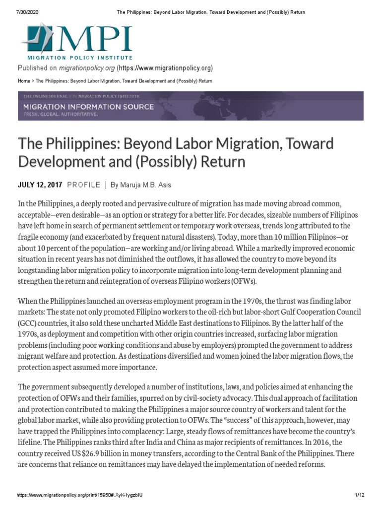 The Philippines - Beyond Labor Migration, Toward Development and ...
