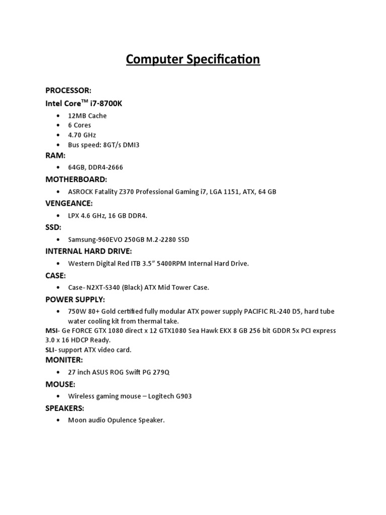 Computer Specifications | PDF