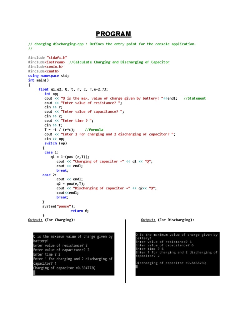 PROGRAM Charging and Discharging | PDF