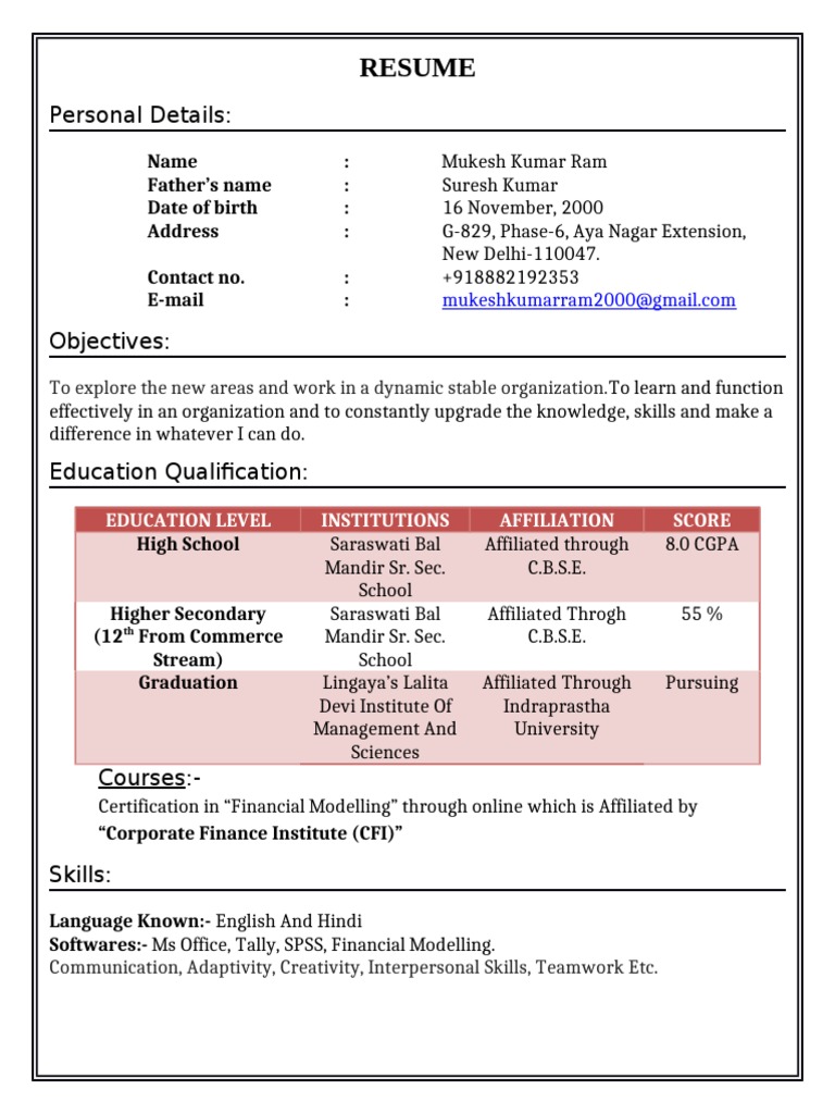 Mukesh Kumar Ram's Resume Overview | PDF