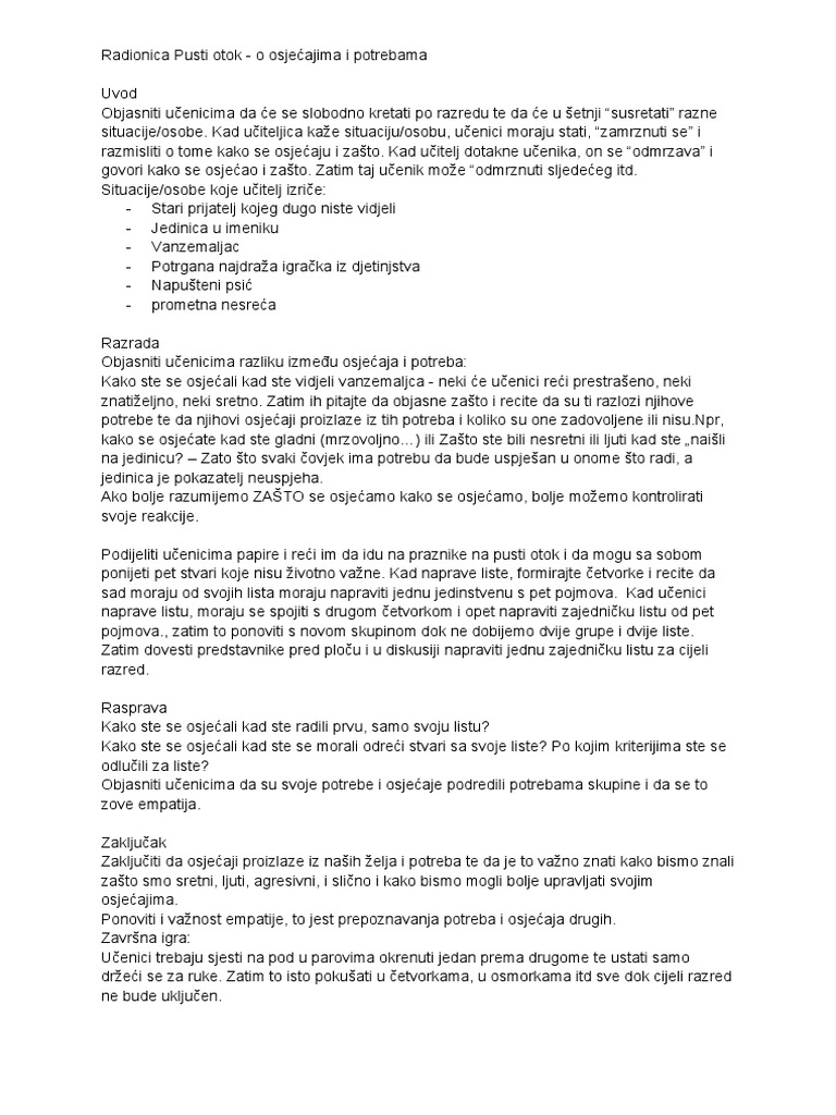 Radionica Pusti Otok | PDF