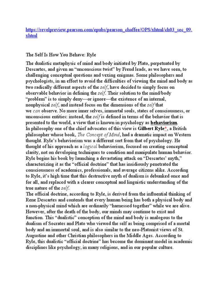 The Self Is How You Behave: Ryle: XHTML | PDF | Mind–Body Problem | Mind