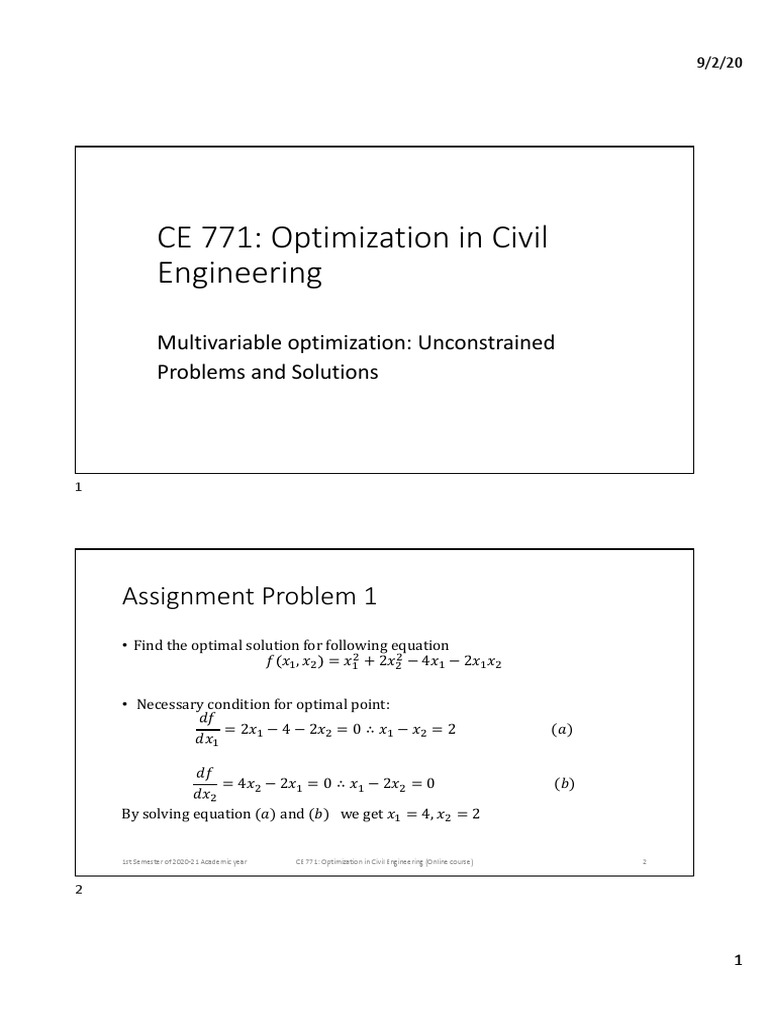 Civil Engineering Multivariable Optimization | PDF | Mathematical Optimization | Mathematical ...