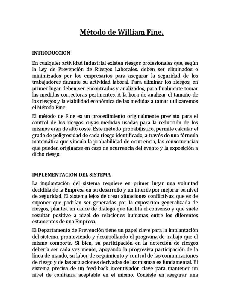 Metodo de William Fine | Descargar gratis PDF | Riesgo | Probabilidad