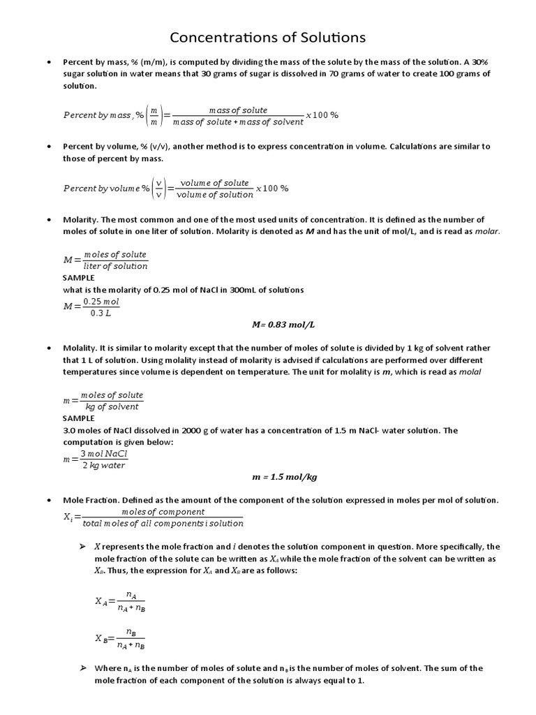 Concentrations of Solutions | PDF | Concentration | Mole (Unit)