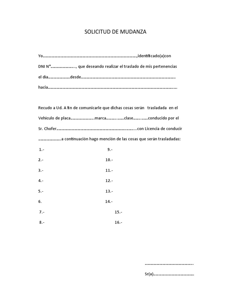 Solicitud de Mudanza | PDF