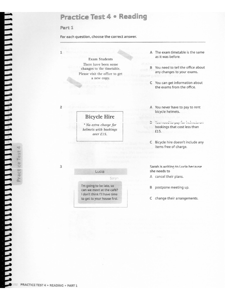 PET Reading Test 4 | PDF