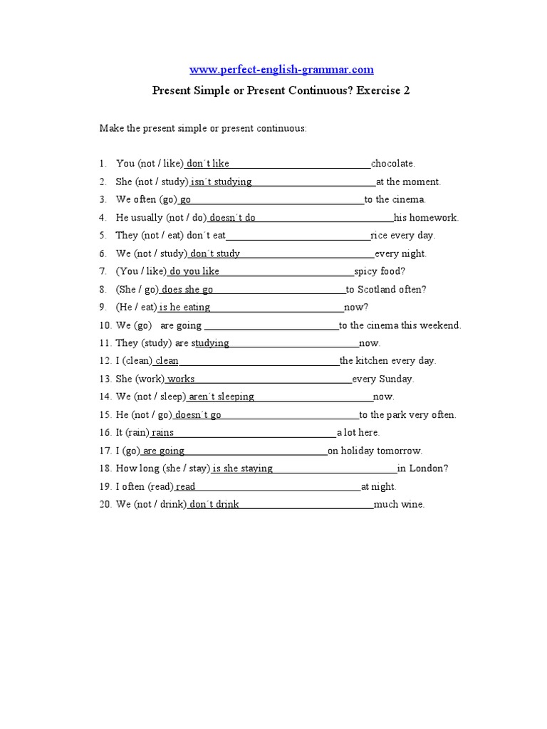 Present Simple or Present Continuous? Exercise 2 | PDF