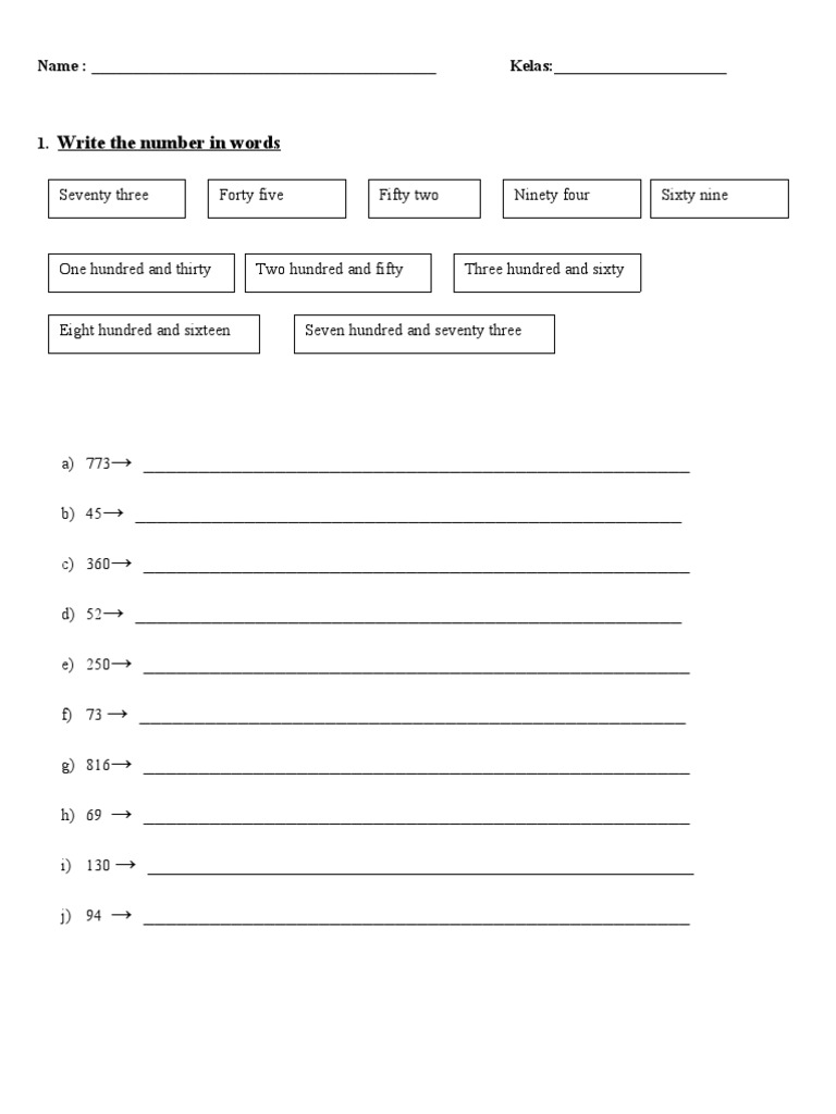 Write The Number in Words: Seventy Three Forty Five Fifty Two Ninety ...