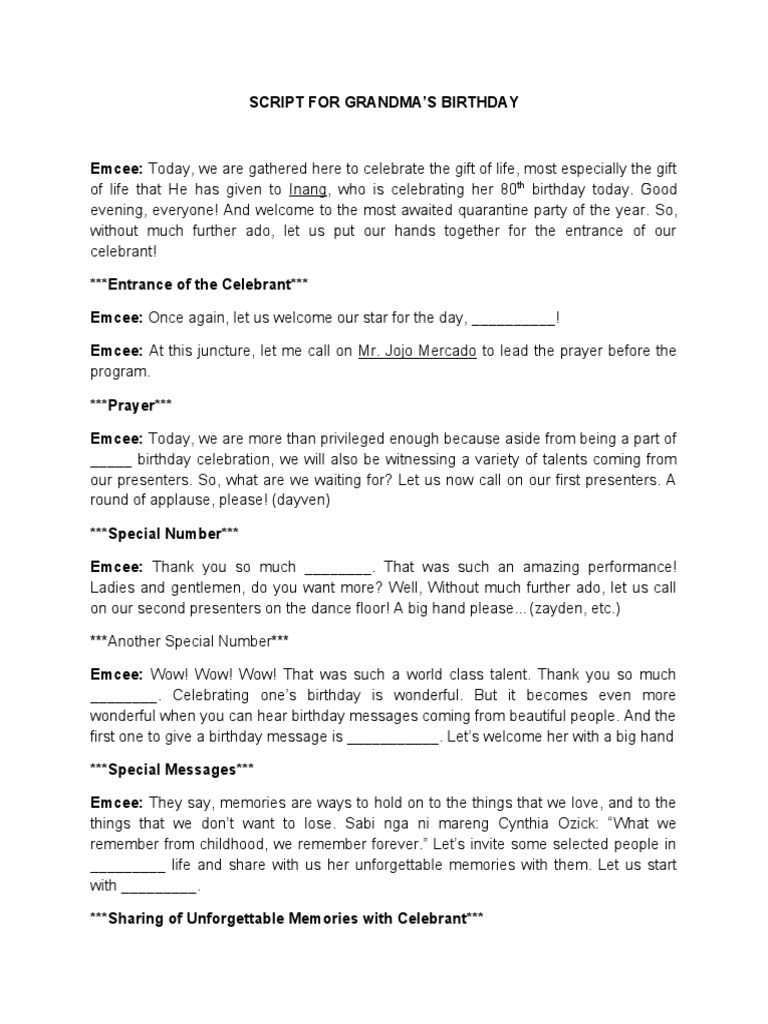 Script For Grandma Birthday | PDF | Birthdays