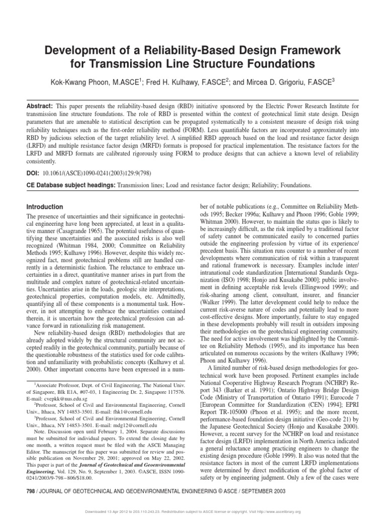Development of A Reliability Based Design Framework For Transmission Line Structure Foundations ...