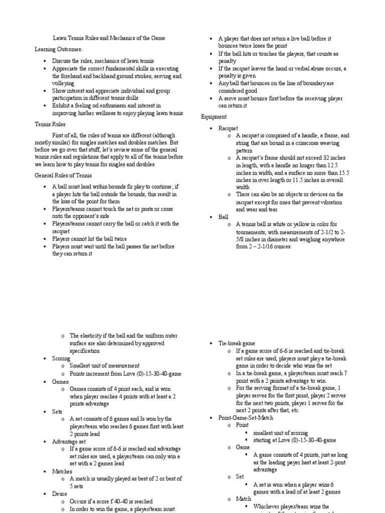 Lawn Tennis Rules and Scoring Guide | PDF | Racquet Sports | Individual ...