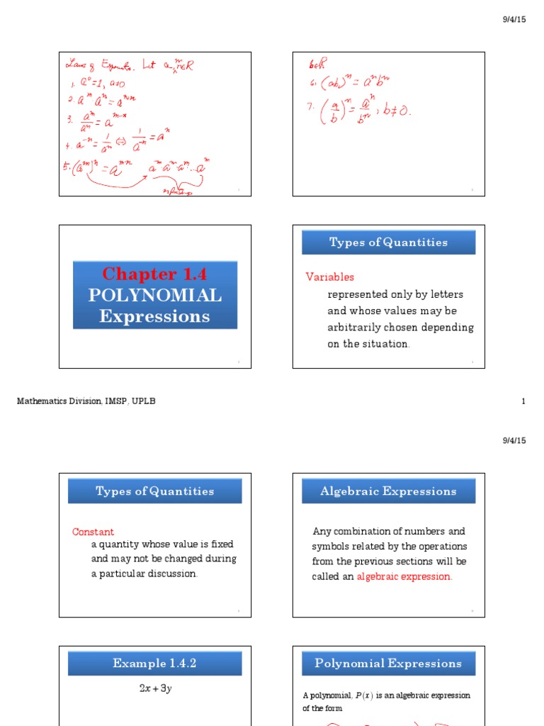 4 Polynomial Expressions | PDF | Polynomial | Variable (Mathematics)