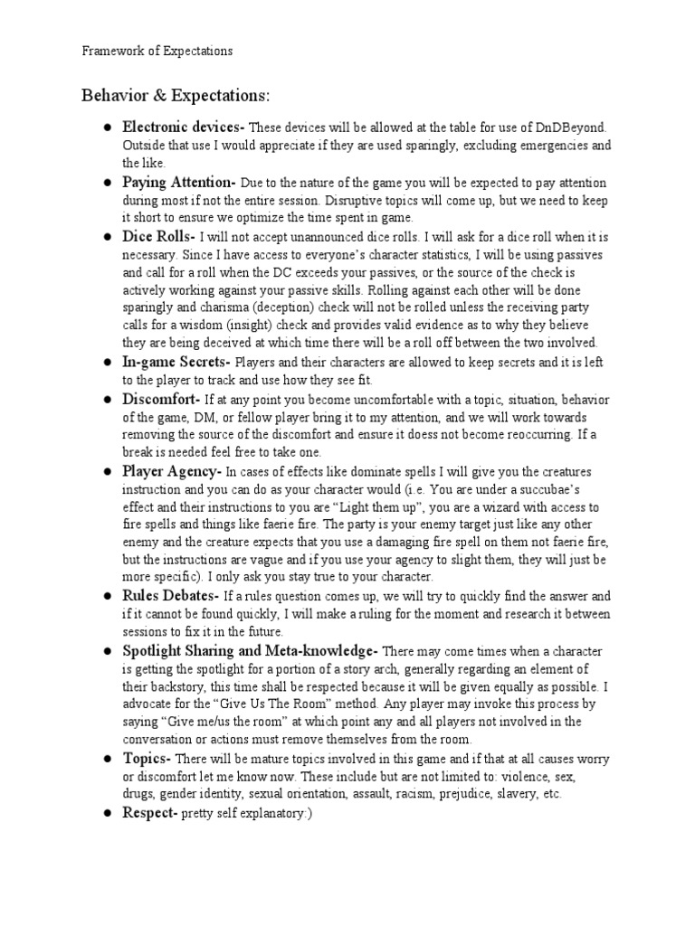 D&D Player Expectations Guide | PDF | Deception
