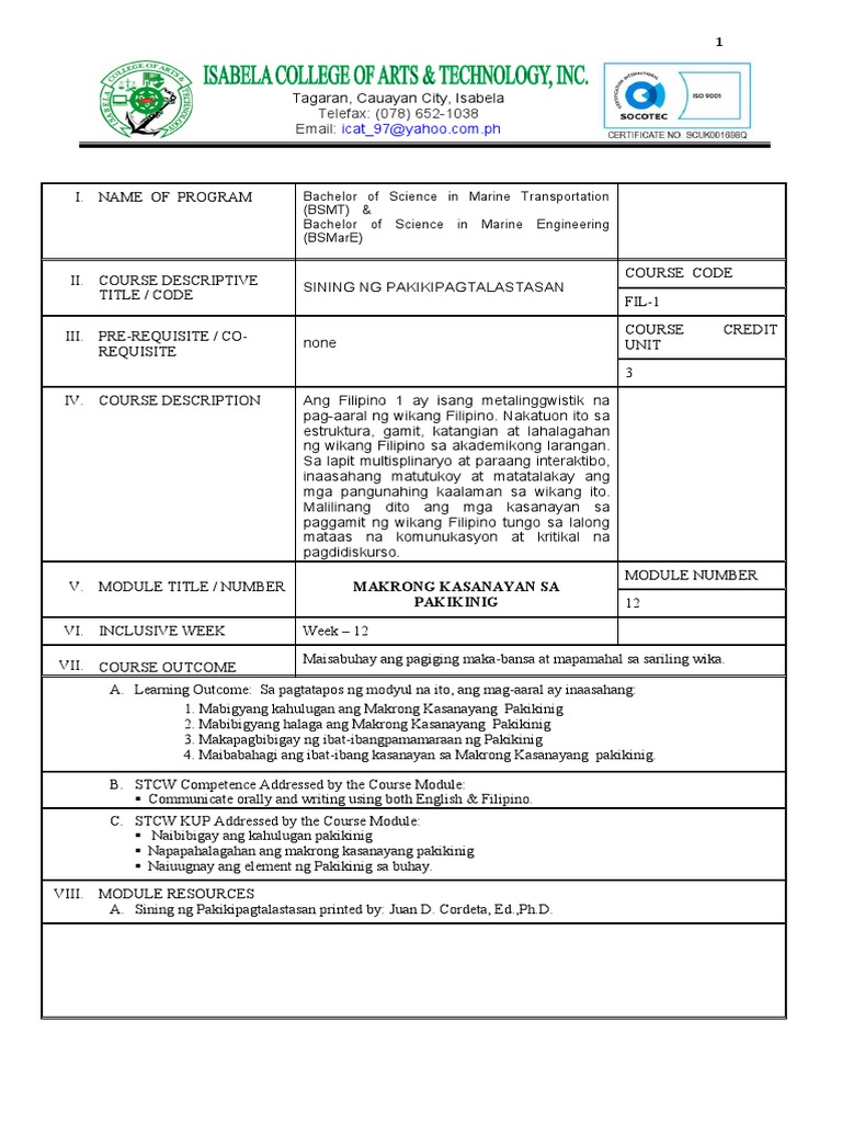 Module Sining NG Pakikipagtalastsan Final | PDF