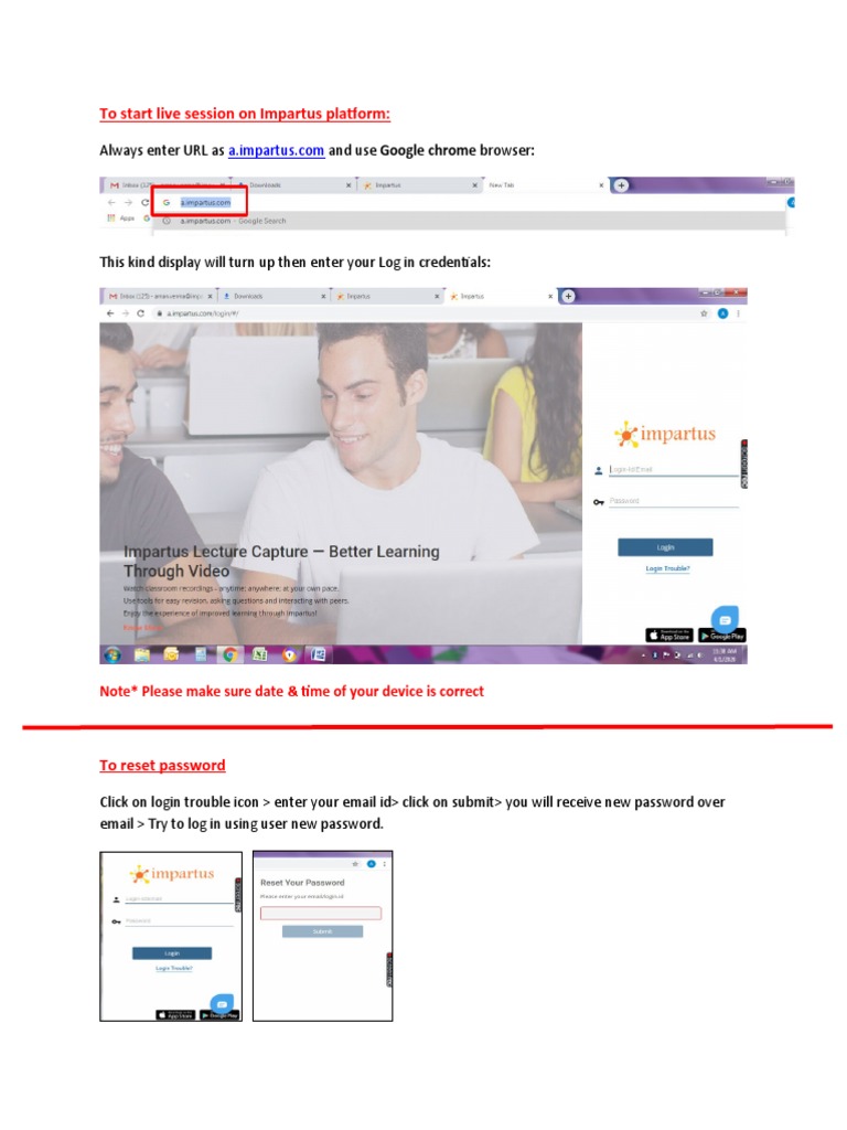 To Start Live Session On Impartus Platform:: Note Please Make Sure Date ...