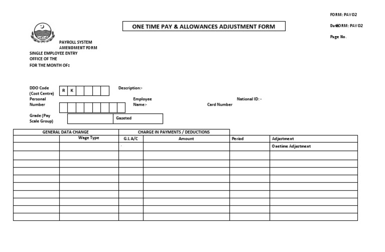 One Time Pay & Allowances Adjustment Form | PDF