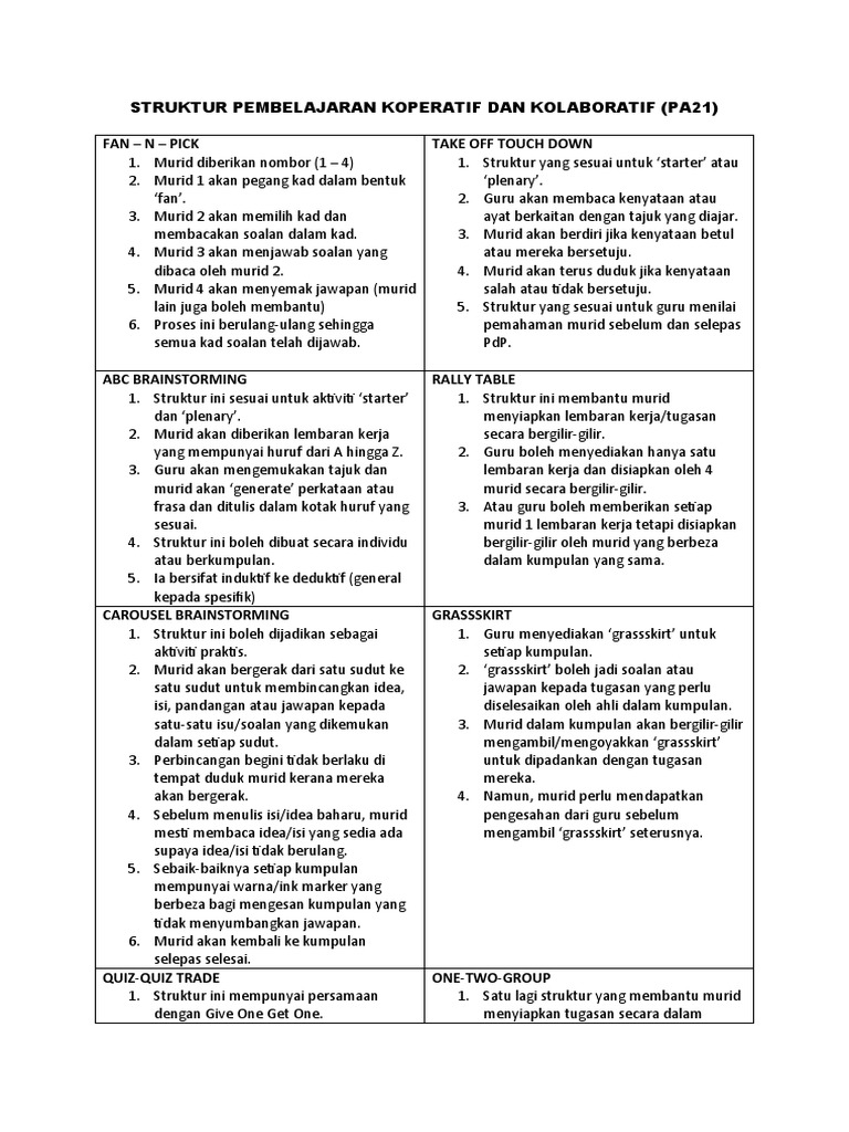 Struktur Pembelajaran Koperatif Dan Kolaboratif | PDF