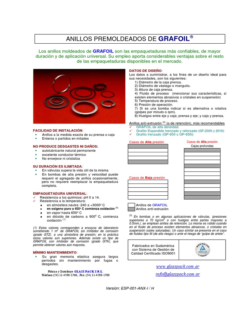 Anillos Grafoil | PDF | Presión | Física Aplicada e Interdisciplinaria