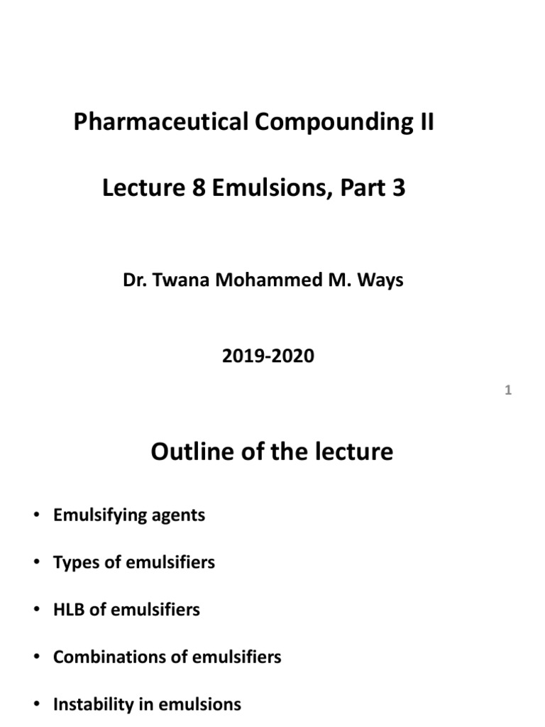 Lect8 202 PDF | PDF | Emulsion | Surfactant