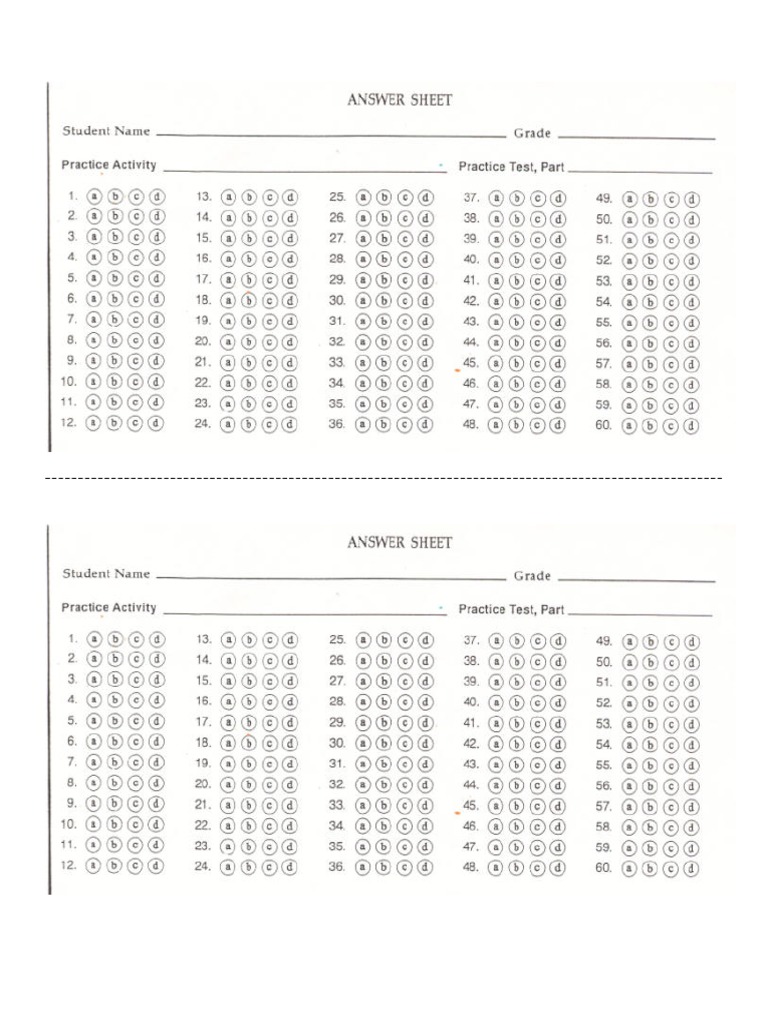 Practice Answer Sheet Sample PDF | PDF