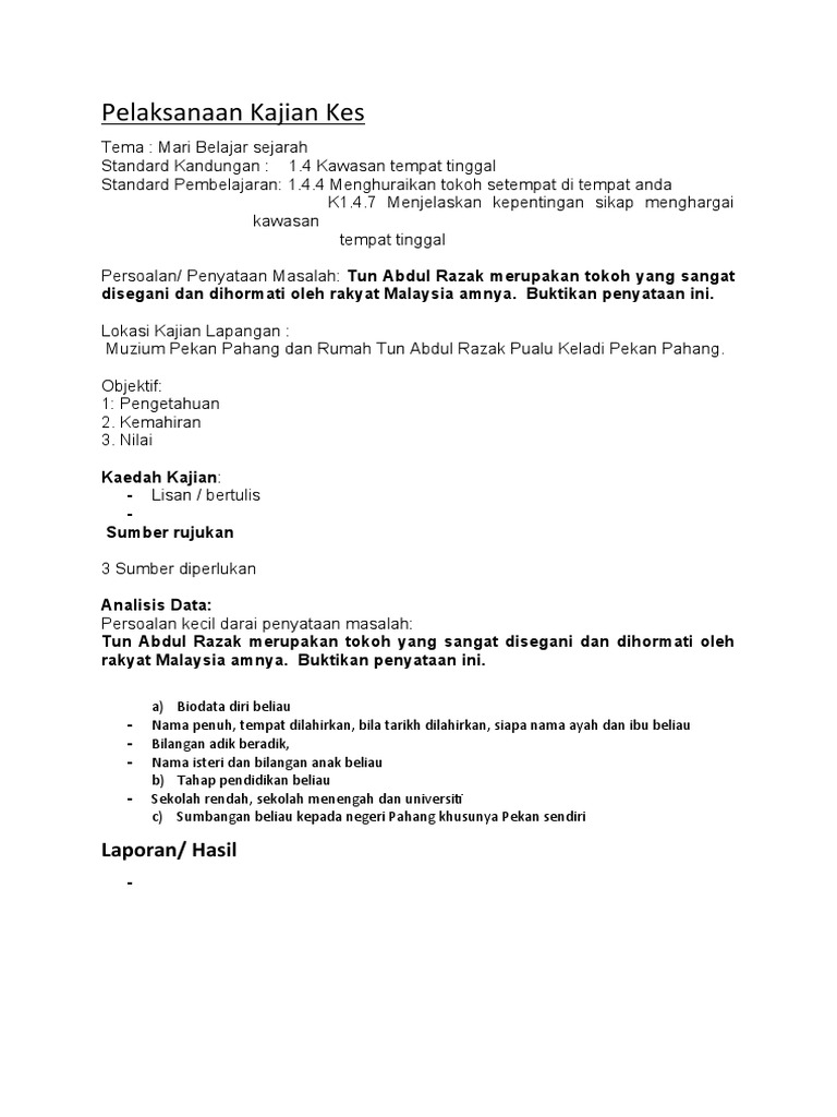 Pelaksanaan Kajian Kes TAHUN 4 TOKOH SETEMPAT | PDF