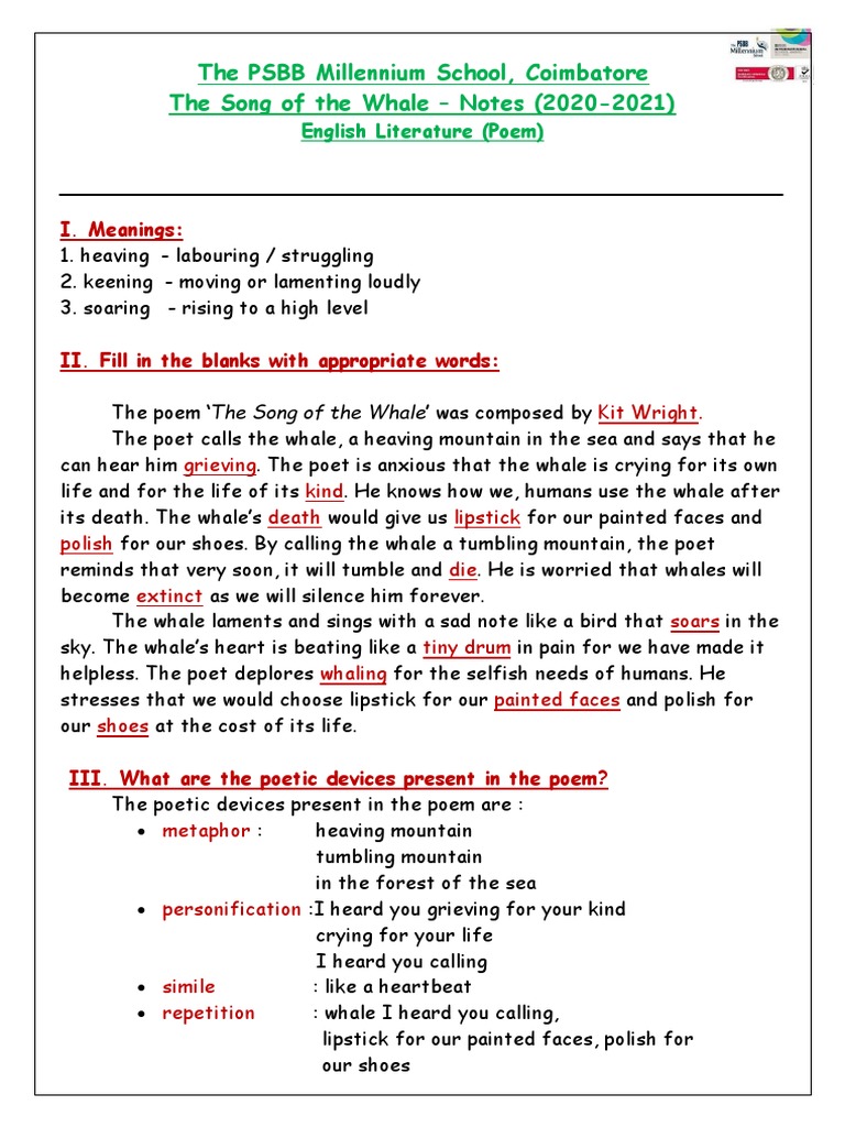Analysis of "The Song of the Whale" | PDF