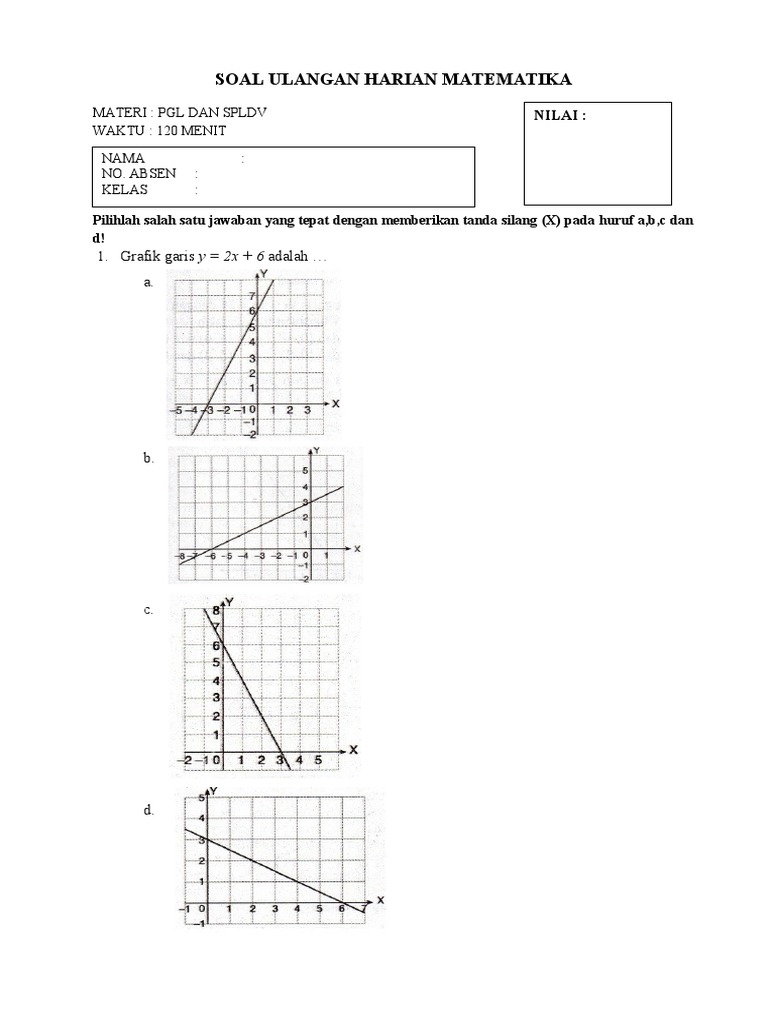 Soal Uh Math 8 PGL Dan SPLDV | PDF