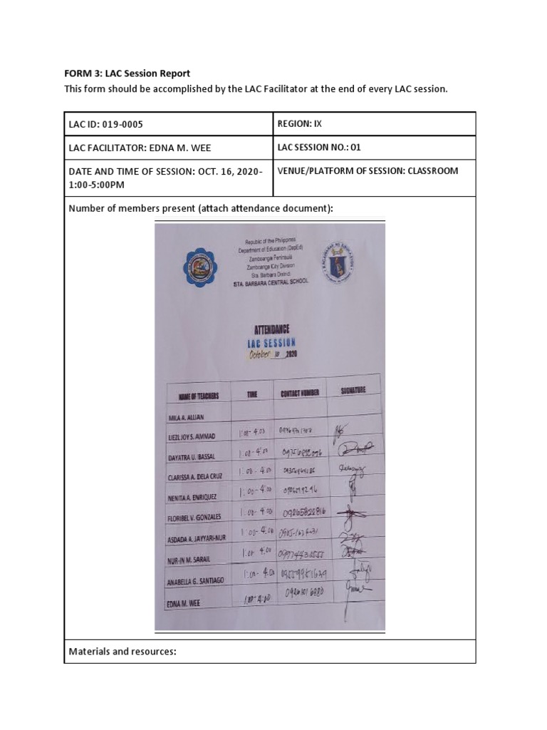 Form 3. LAC Session Report - Mio | PDF | Mentorship | Teachers