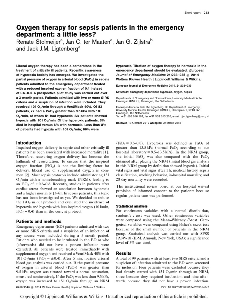 Oxygen Therapy For Sepsis Patient | PDF | Sepsis | Shock (Circulatory)
