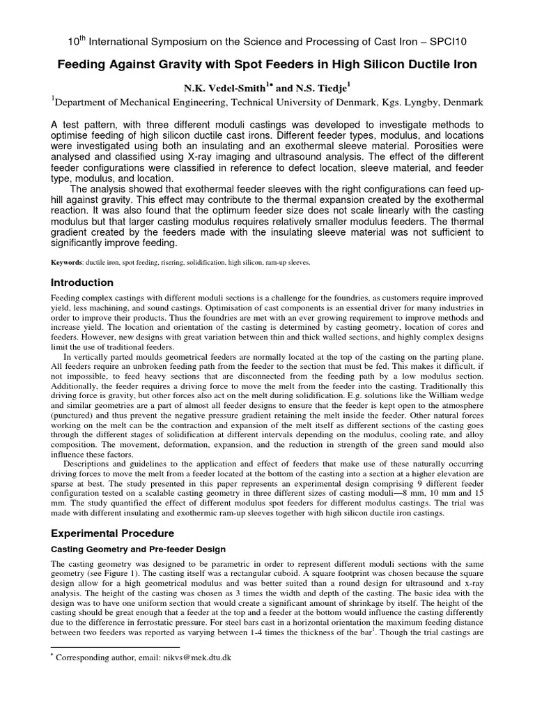 Feeding Against Gravity With Spot Feeders in High Silicon Ductile Iron ...